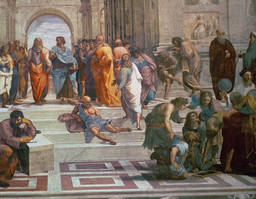 La Escuela de Atenas (detalle de Diógenes y Euclides)